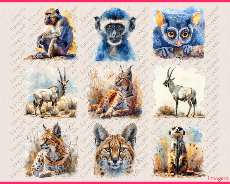 Watercolor Safari Animals Clipart Bundle, Safari Family Clip Art Set ...