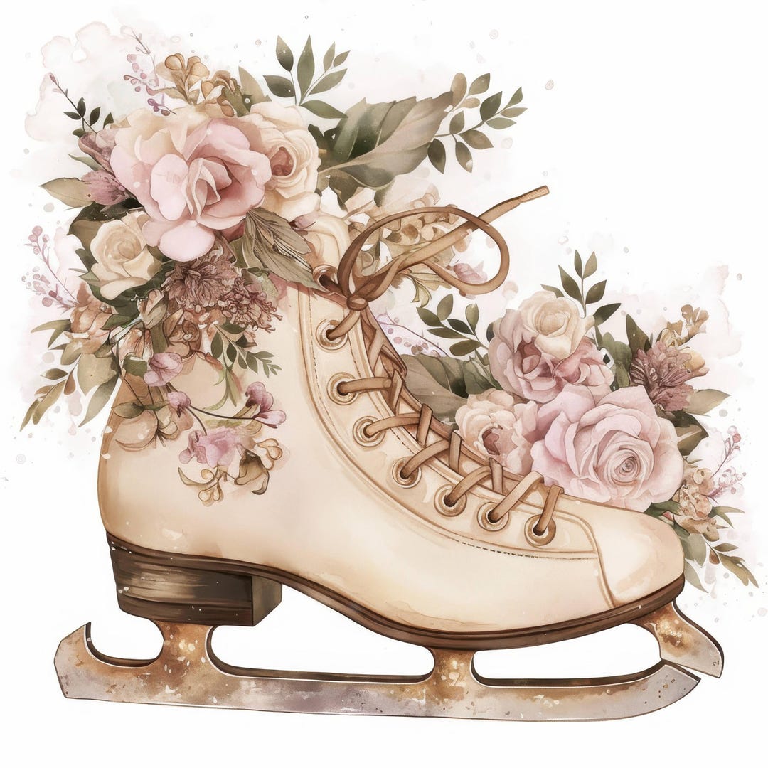 12 Ice Skate Clipart Bundle, Winter Skate With Flowers Design ...