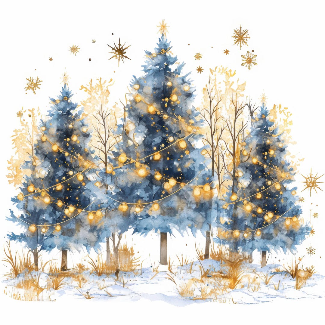 10 Calm Winter Trees Clipart Bundle, Snowy Trees Winter Landscape ...