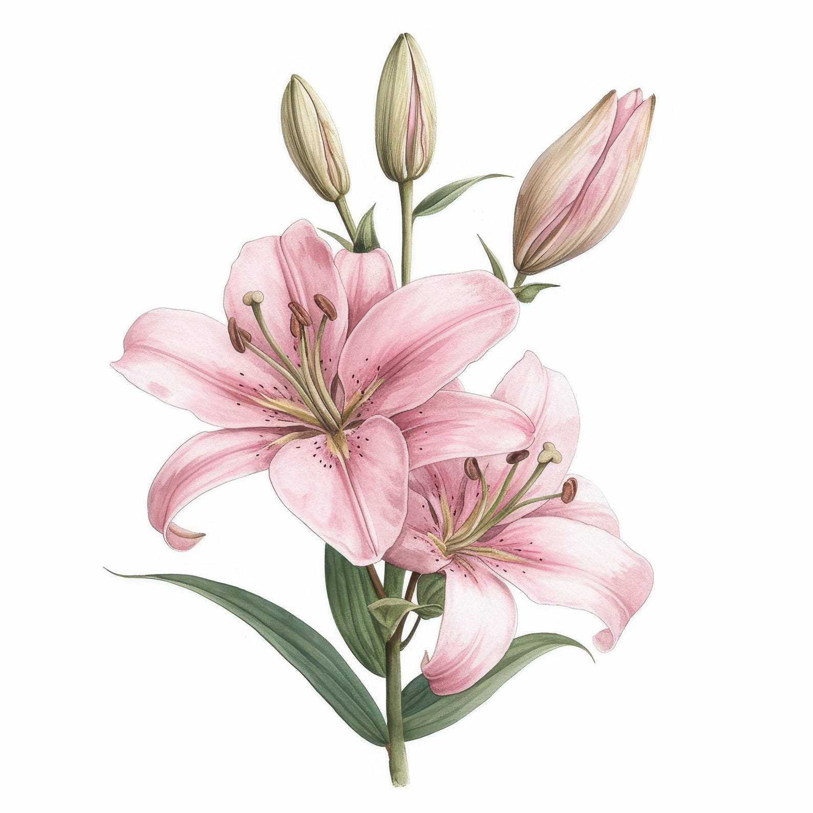 10 Pink Lily Clipart Bundle, Elegant Garden Flower, Printable ...