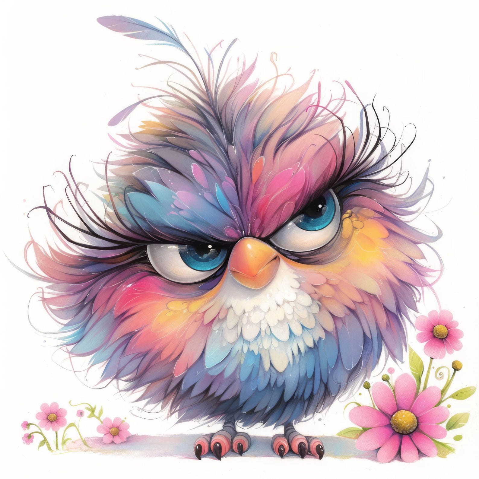 Grumpy Birds With Flower Clipart 11 High Res Watercolor Jpgs Junk ...