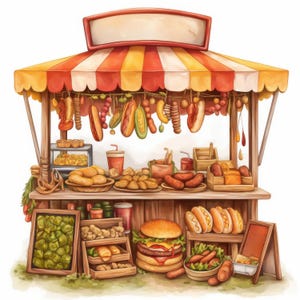 Whimsical Hot Dog Stand Clip Art 12 High Res Watercolor Jpgs for Junk ...