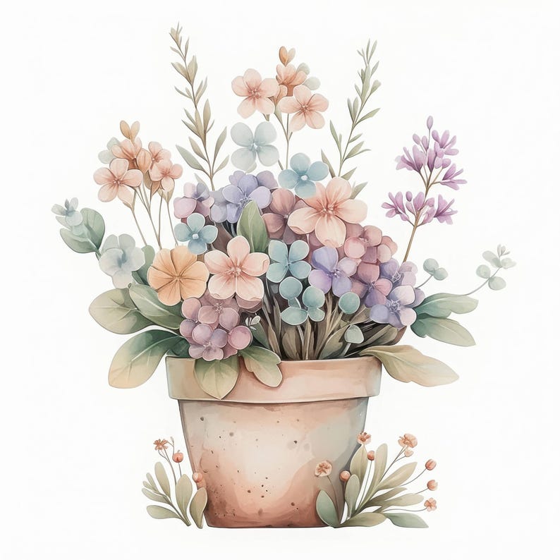 11 Flowers in Pot Clipart Bundle, Floral Summer Illustration, Printable ...