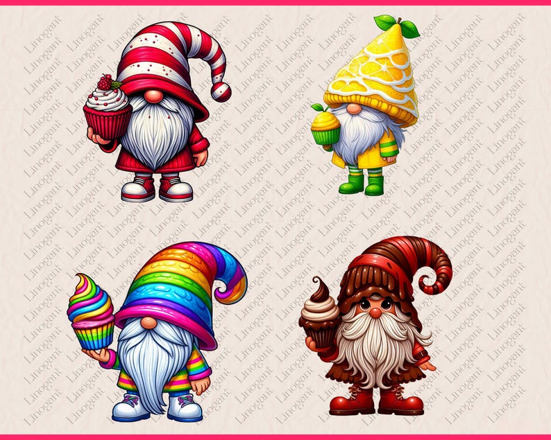 12 PNG Cupcake Gnomes Clipart 2 | Cute Gnomes, Gnome Bundle, Fantasy ...