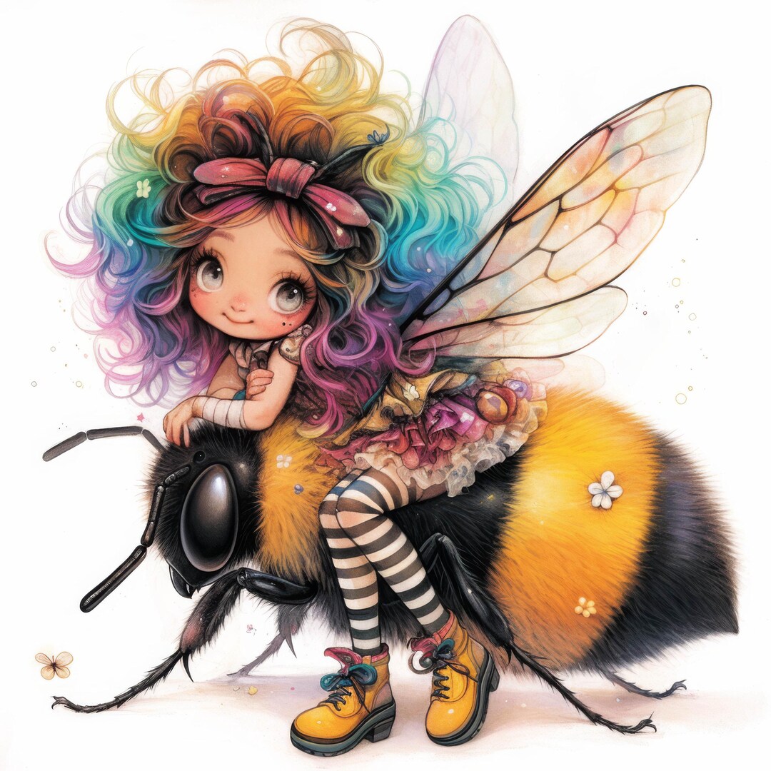 Quirky Girl Riding Bee Clip Art 11 High Res Watercolor Jpgs Junk ...