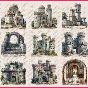 Watercolor Medieval Castle Clipart Bundle,middle Age Historical ...