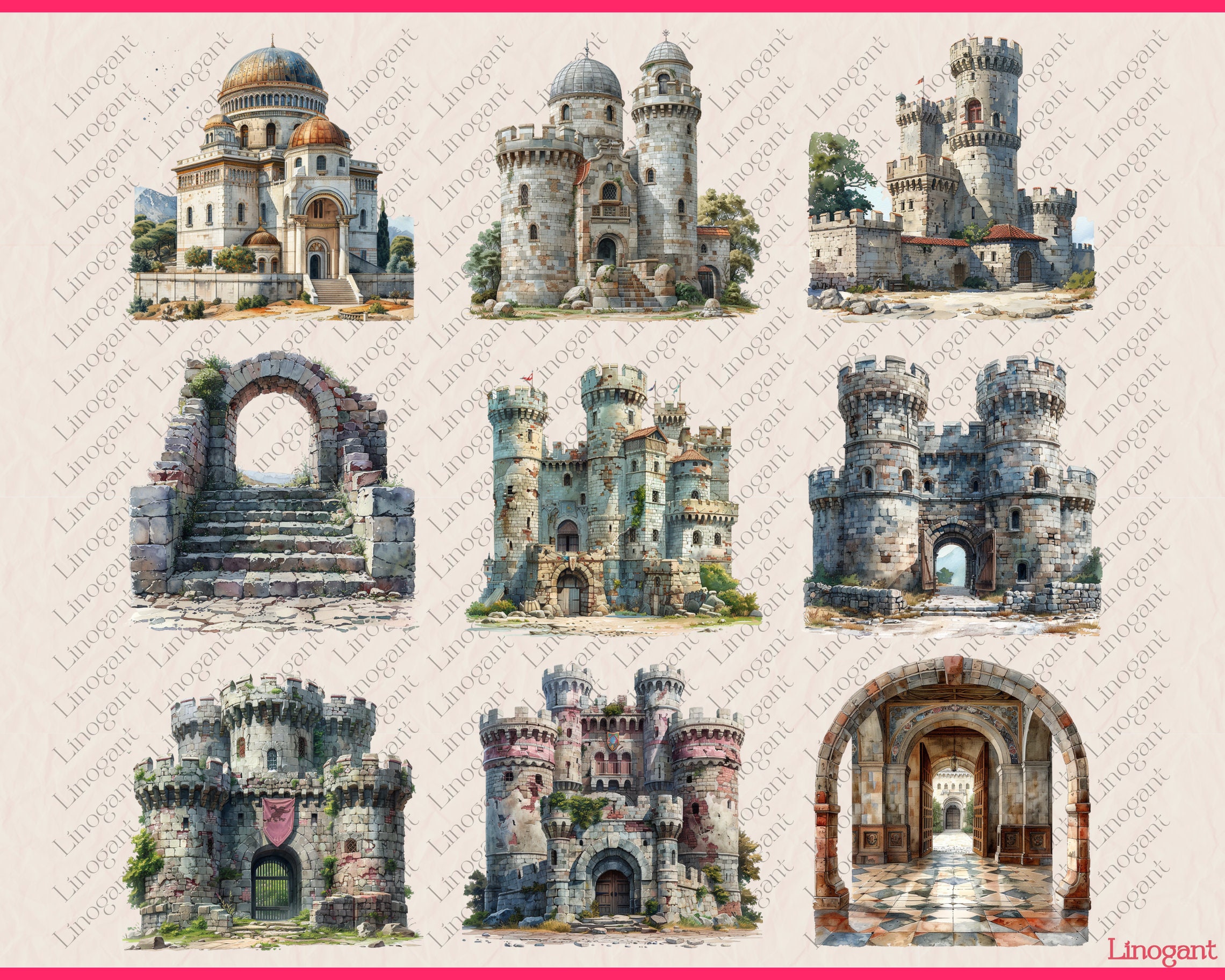 Watercolor Medieval Castle Clipart Bundle,middle Age Historical ...