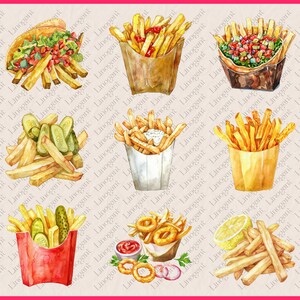 Watercolor French Fries Clipart Bundle, Fast Food Clip Art Set ...