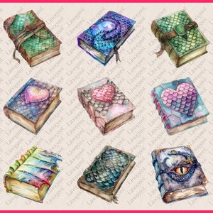 Watercolor Dragonscale Book Clipart Bundle, Grimoire Clip Art Set ...