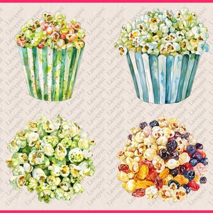 31 PNG Watercolor Popcorn Clipart, Pop Corn Print, Junk Food Graphics ...