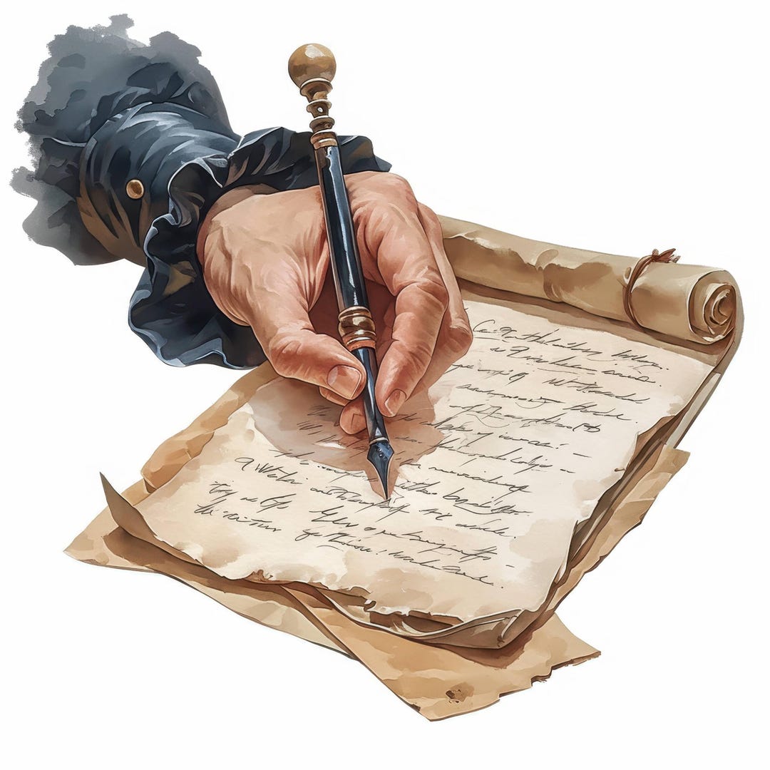 14 Quill Hand Writing Letter Clipart Bundle, Vintage Calligraphy ...