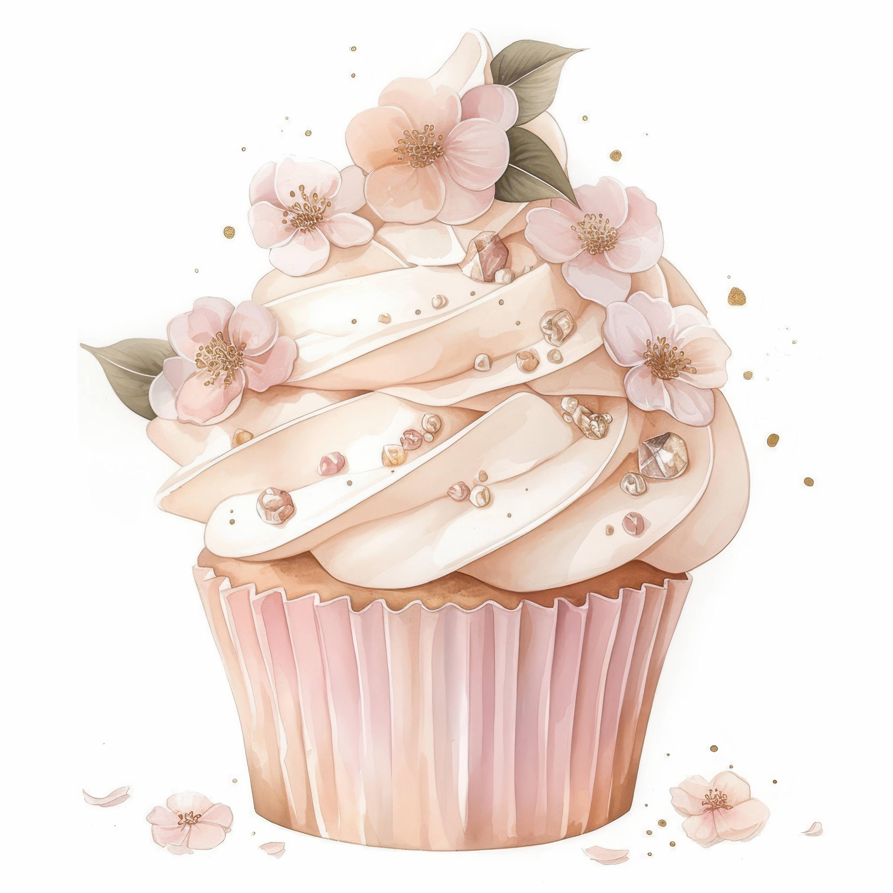 10 Pastel Cupcake Clipart Bundle, Soft Dessert Illustration, Printable ...