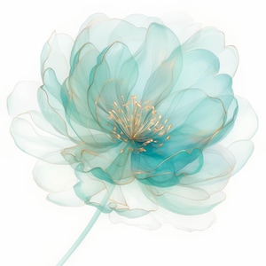 Exquisite Gold Edged Aqua Flower Clip Art 10 High Res Watercolor Jpgs ...