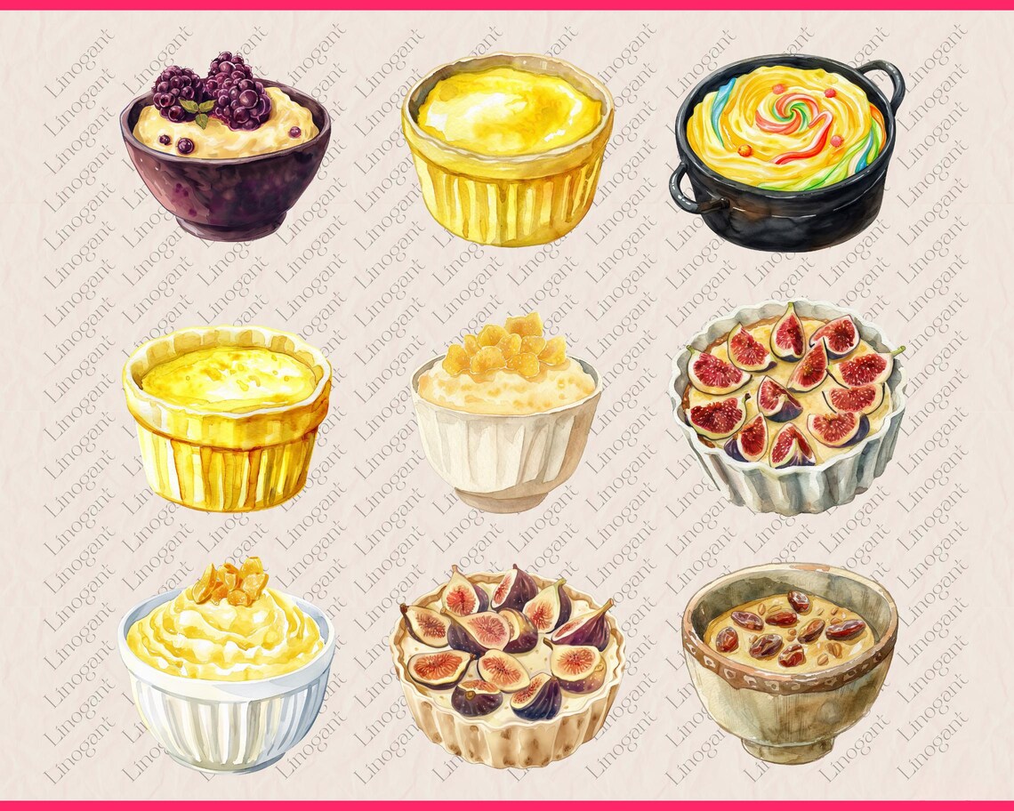 54 Custard Clipart | Sweet Illustrations | Printable Watercolor Food ...