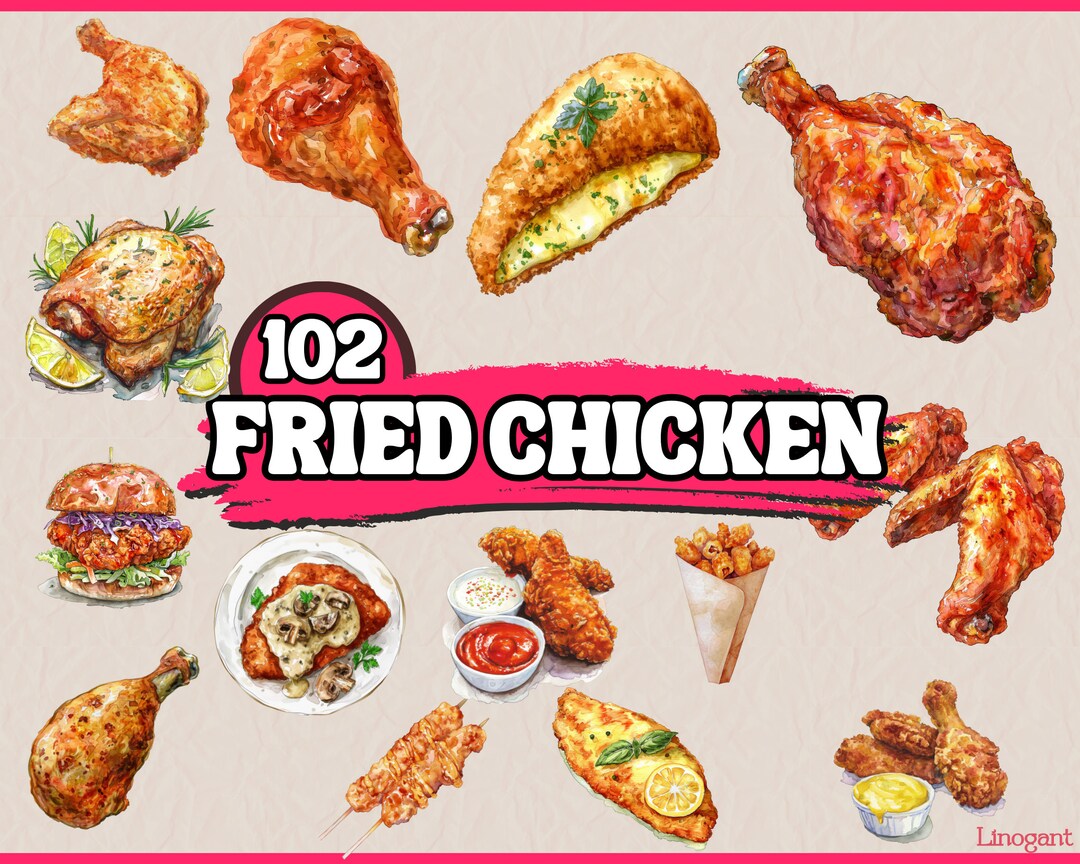 Watercolor Fried Chicken Clipart Bundle, Fast Food Clip Art Set, Bakery ...