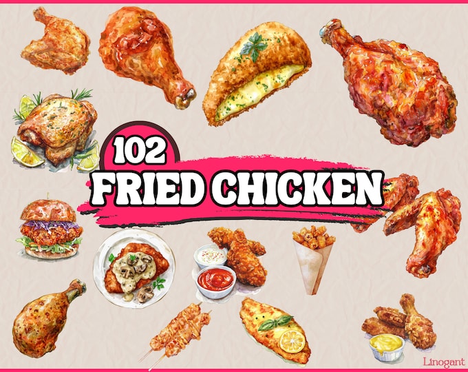 Watercolor Fried Chicken Clipart | Food Graphics (JPG) - Etsy Canada