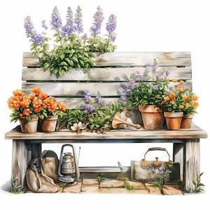 10 Vintage Gardening Tools Clipart Bundle, Rustic Outdoor Illustration ...