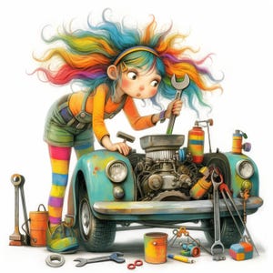 Quirky Little Mechanic Clip Art 10 High Res Watercolor Jpgs Junk ...