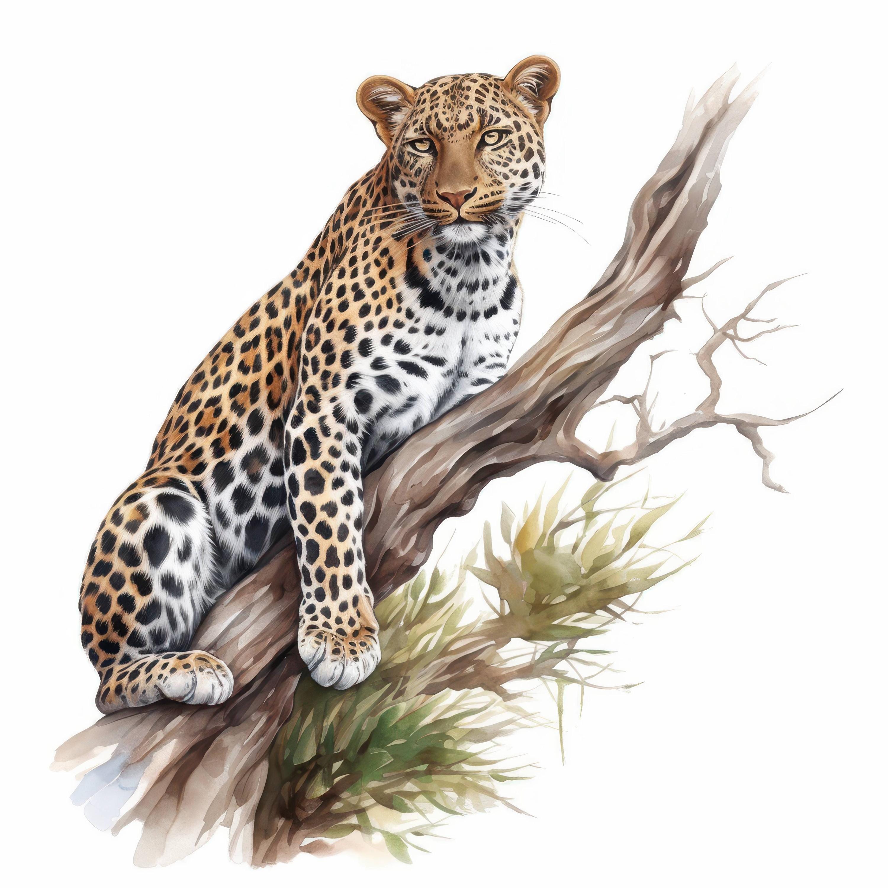 12 Watercolor Leopard Clipart Bundle, Wild Jungle Cat Illustration ...