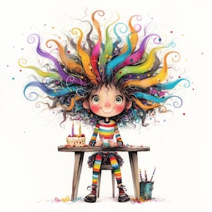 Quirky Birthday Girls Clip Art 15 High Res Watercolor Jpgs Junk ...