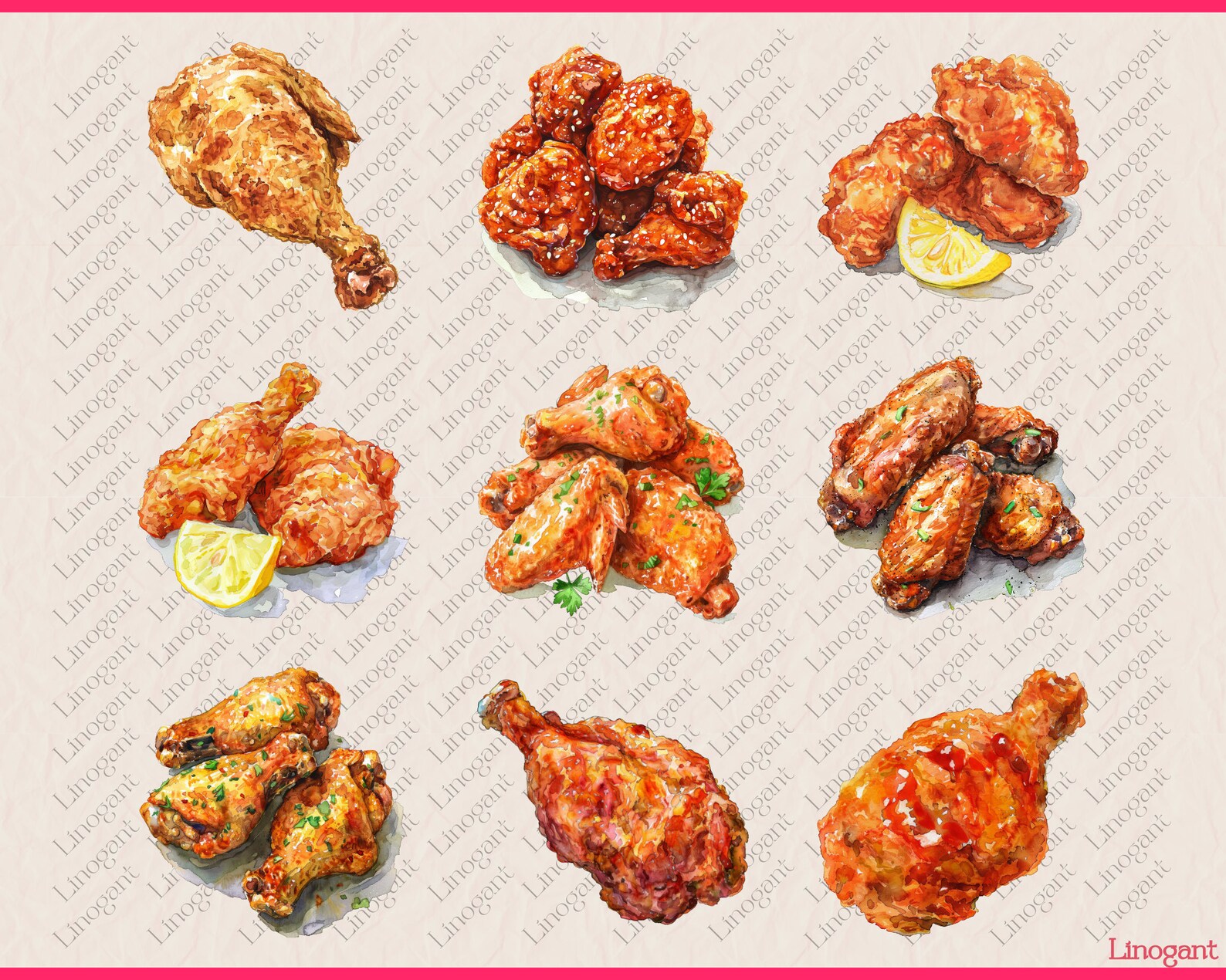 Watercolor Fried Chicken Clipart Bundle, Fast Food Clip Art Set, Bakery ...