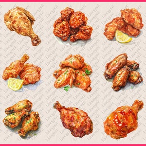 Watercolor Fried Chicken Clipart Bundle, Fast Food Clip Art Set, Bakery ...