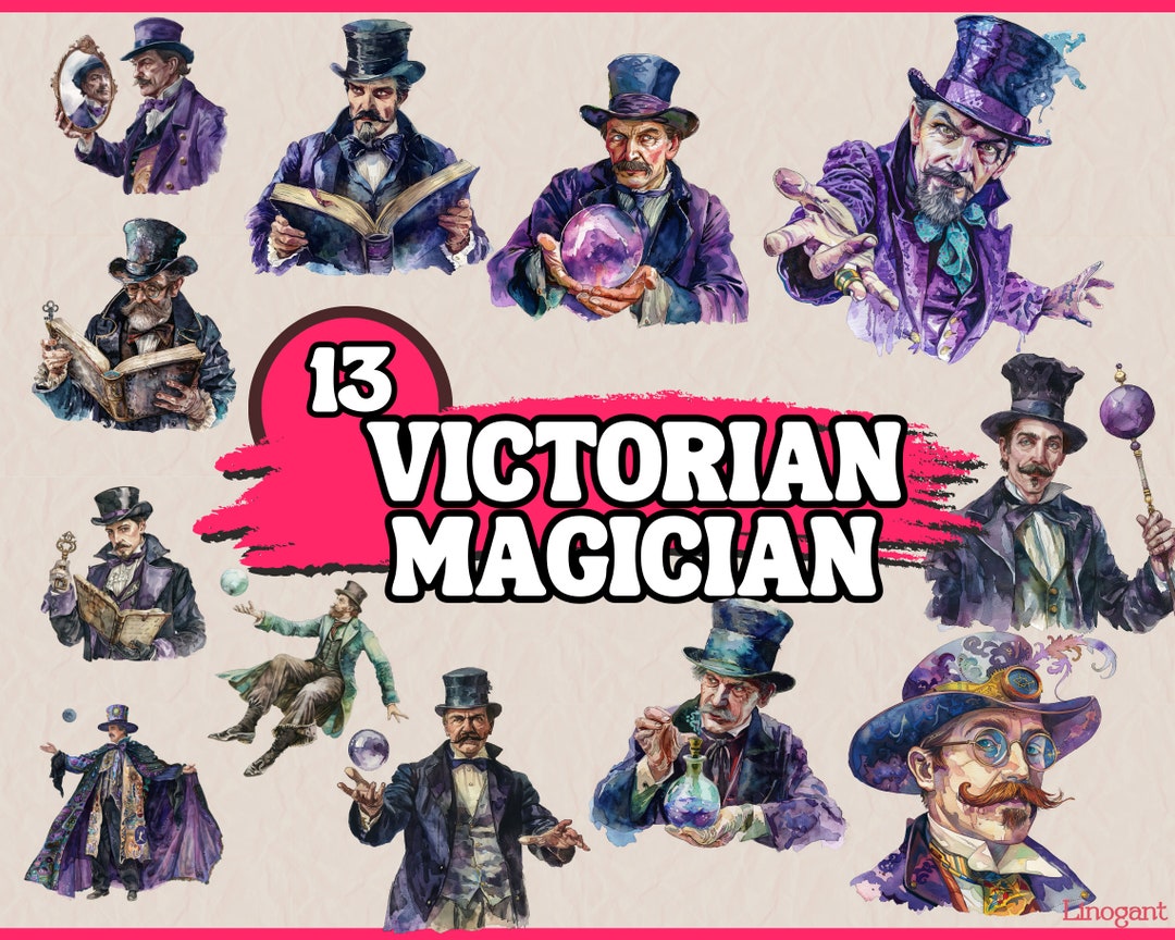 Watercolor Victorian Magician Clipart Bundle, Old Medieval Wizard ...