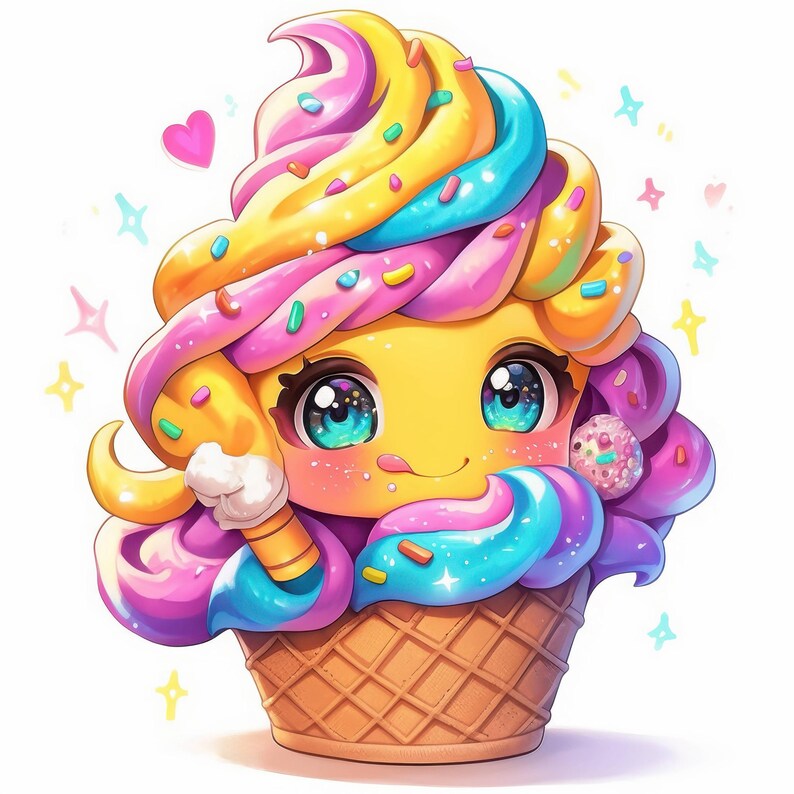 17 Cute Ice Cream Cone Clipart Bundle, Summer Dessert Illustration ...