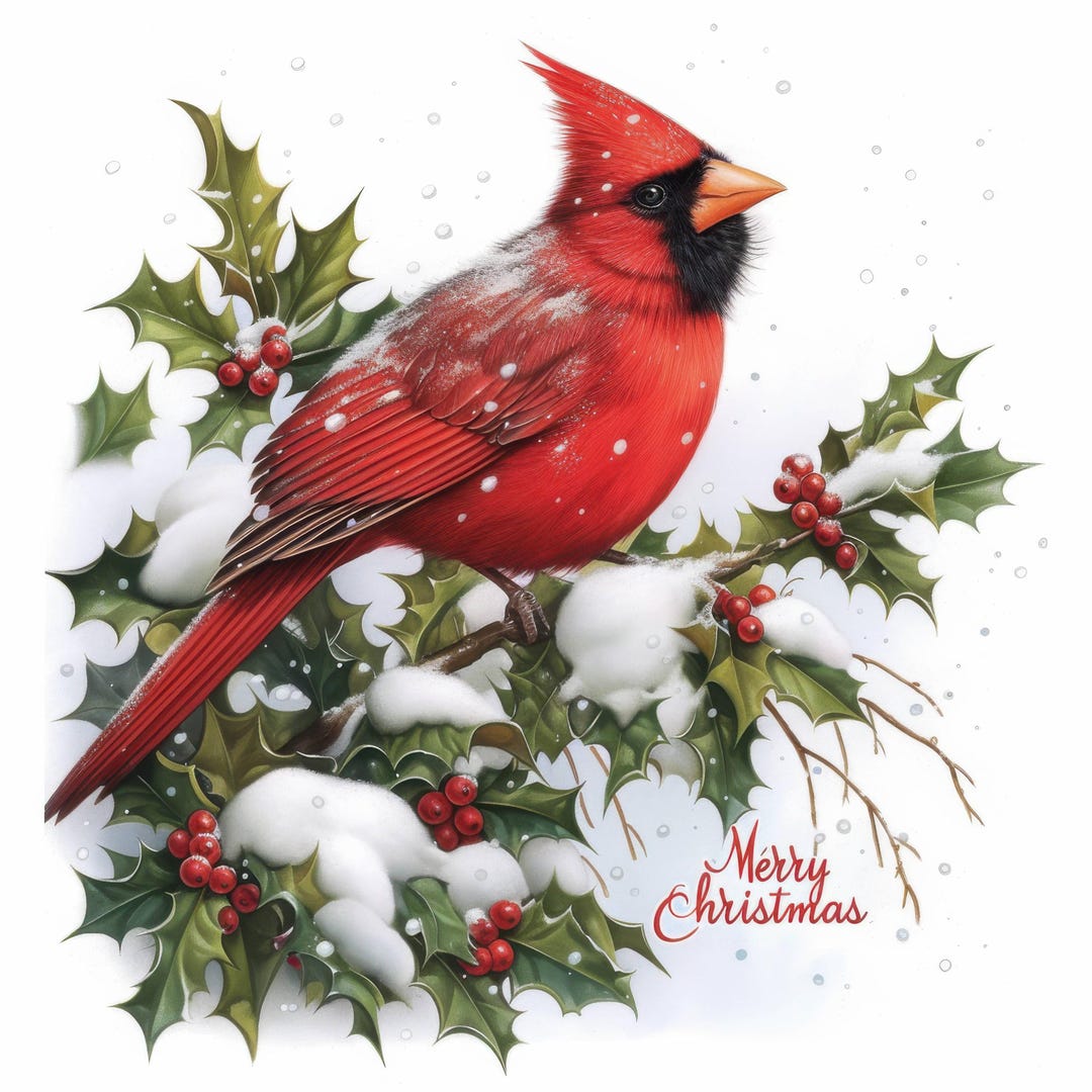 Red Cardinal on Branch Clip Art 10 High Res Watercolor Jpgs for Junk ...