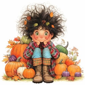 Whimsical Pumpkin Kid Clip Art 14 High Res Watercolor Jpgs Junk ...