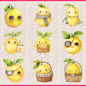 Watercolor Kawaii Lemon Clipart Bundle, Cute Fruits Clip Art Set, High ...