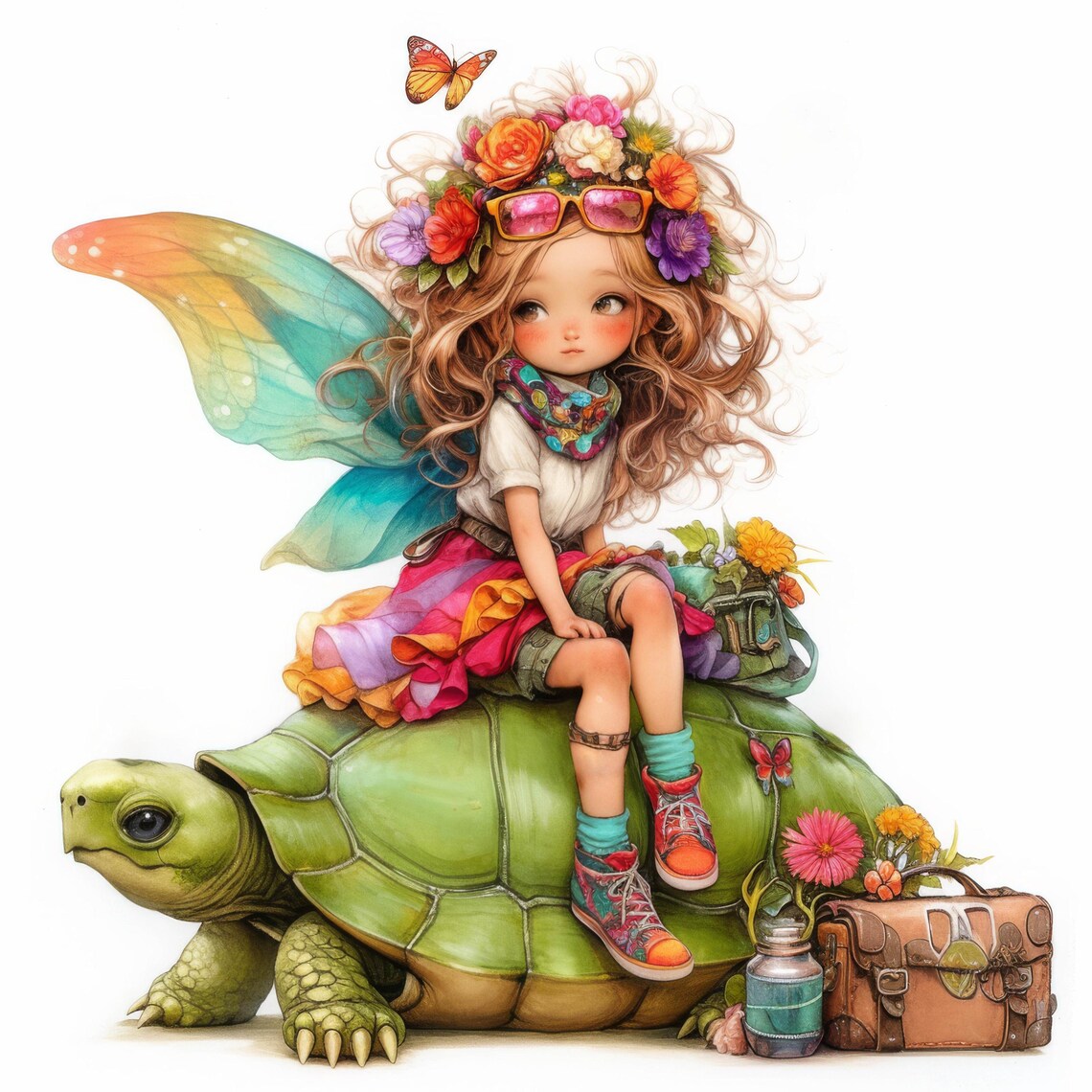 Little Fairy and Turtle Clip Art 10 High Res Watercolor Jpgs Junk ...