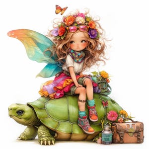 Little Fairy and Turtle Clip Art 10 High Res Watercolor Jpgs Junk ...