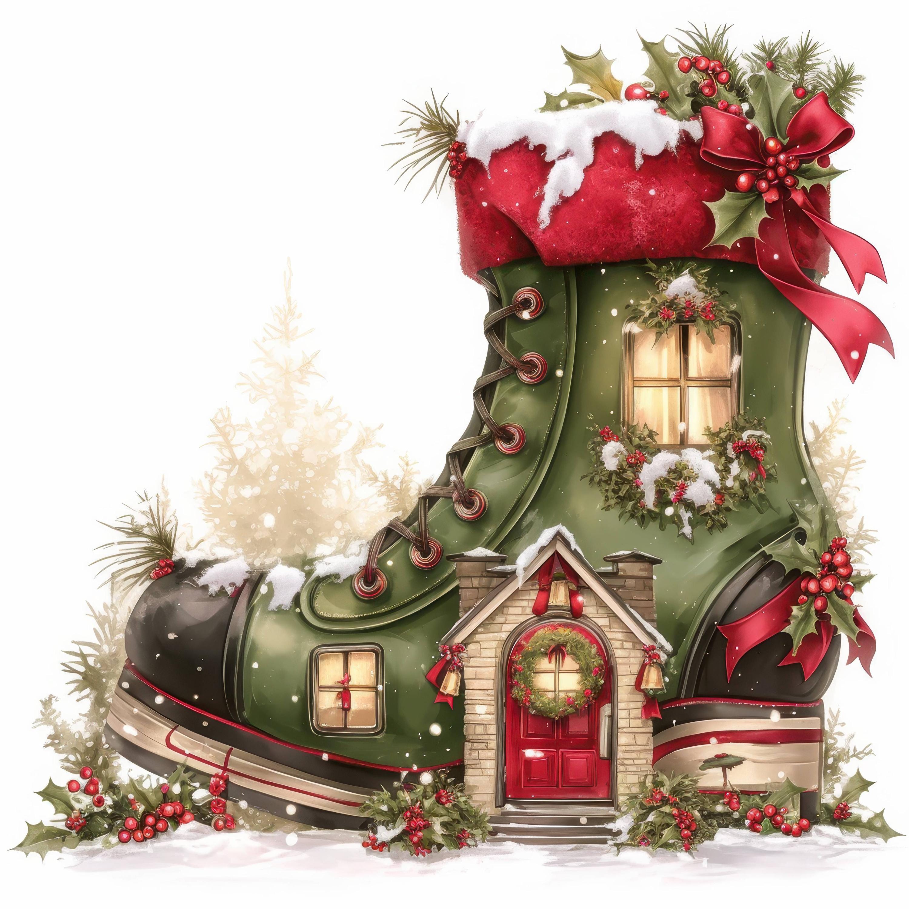14 Christmas Fairy Boot House Clipart Bundle, Holiday Cottage ...