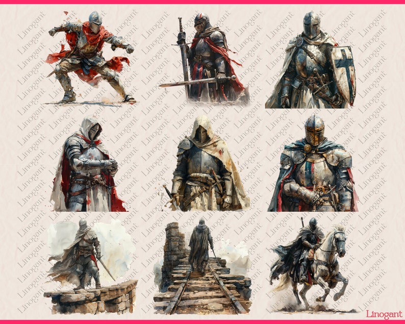 Watercolor Medieval Knights Clipart Bundle, Fantasy Warrior Clip Art ...