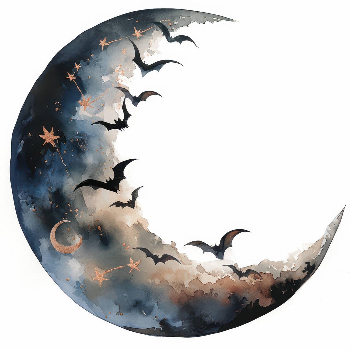 15 Spooky Moon and Bats Clipart Bundle, Scary Moon Illustration ...