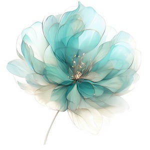 Exquisite Gold Edged Aqua Flower Clip Art 10 High Res Watercolor Jpgs ...