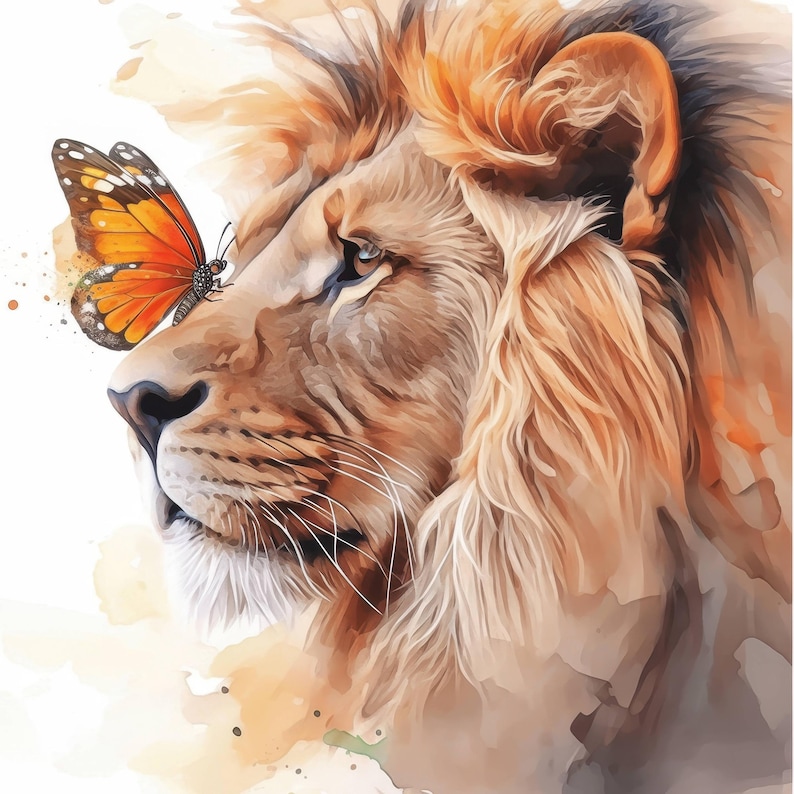 10 Lion With Butterfly Clipart Bundle, Majestic Wildlife Illustration ...