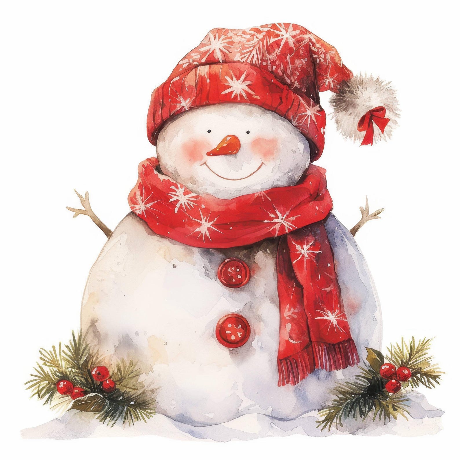 10 Joyful Snowman Watercolor Clipart, Christmas Holiday Illustration ...