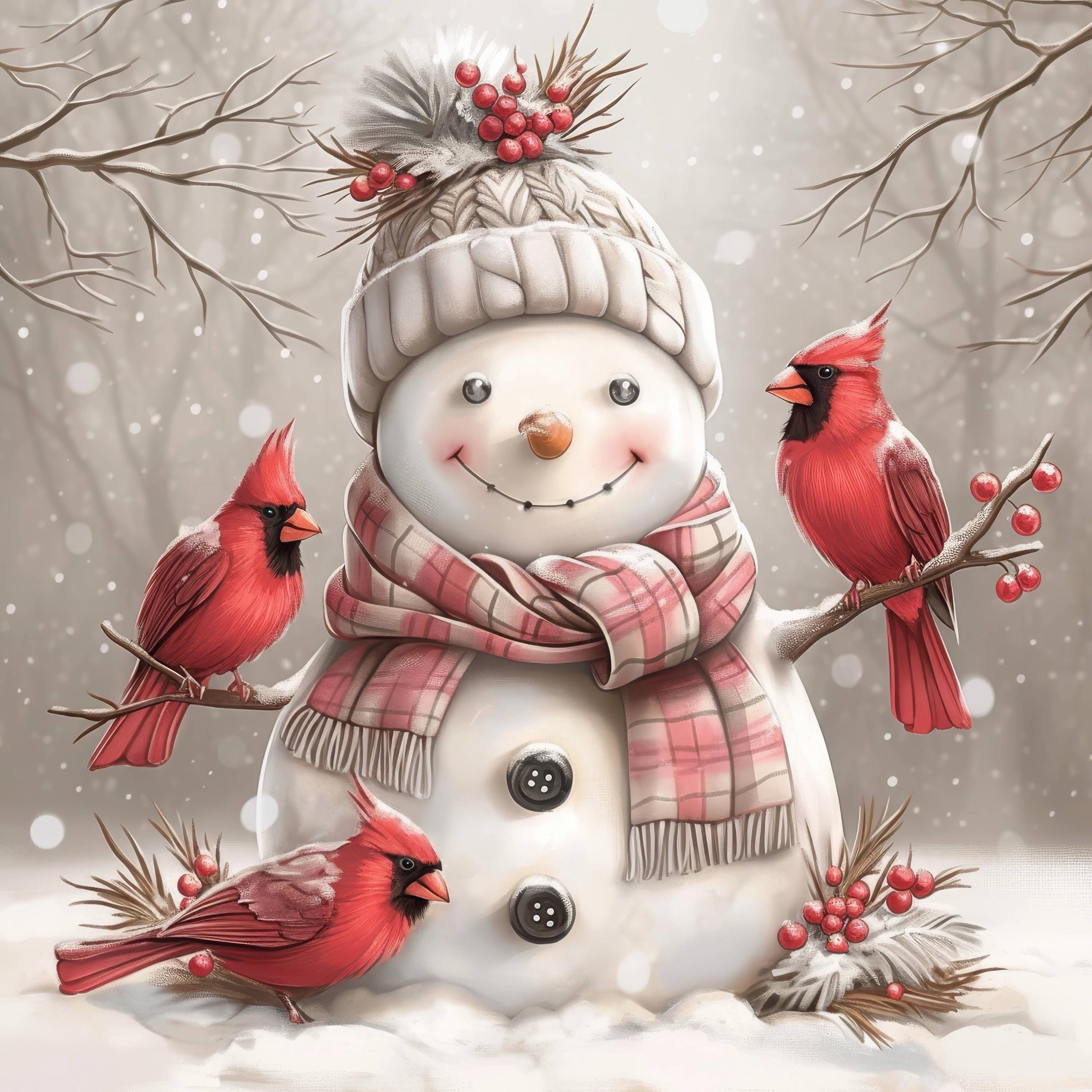 13 Red Snowman and Cardinal Clipart, Festive Holiday Character ...
