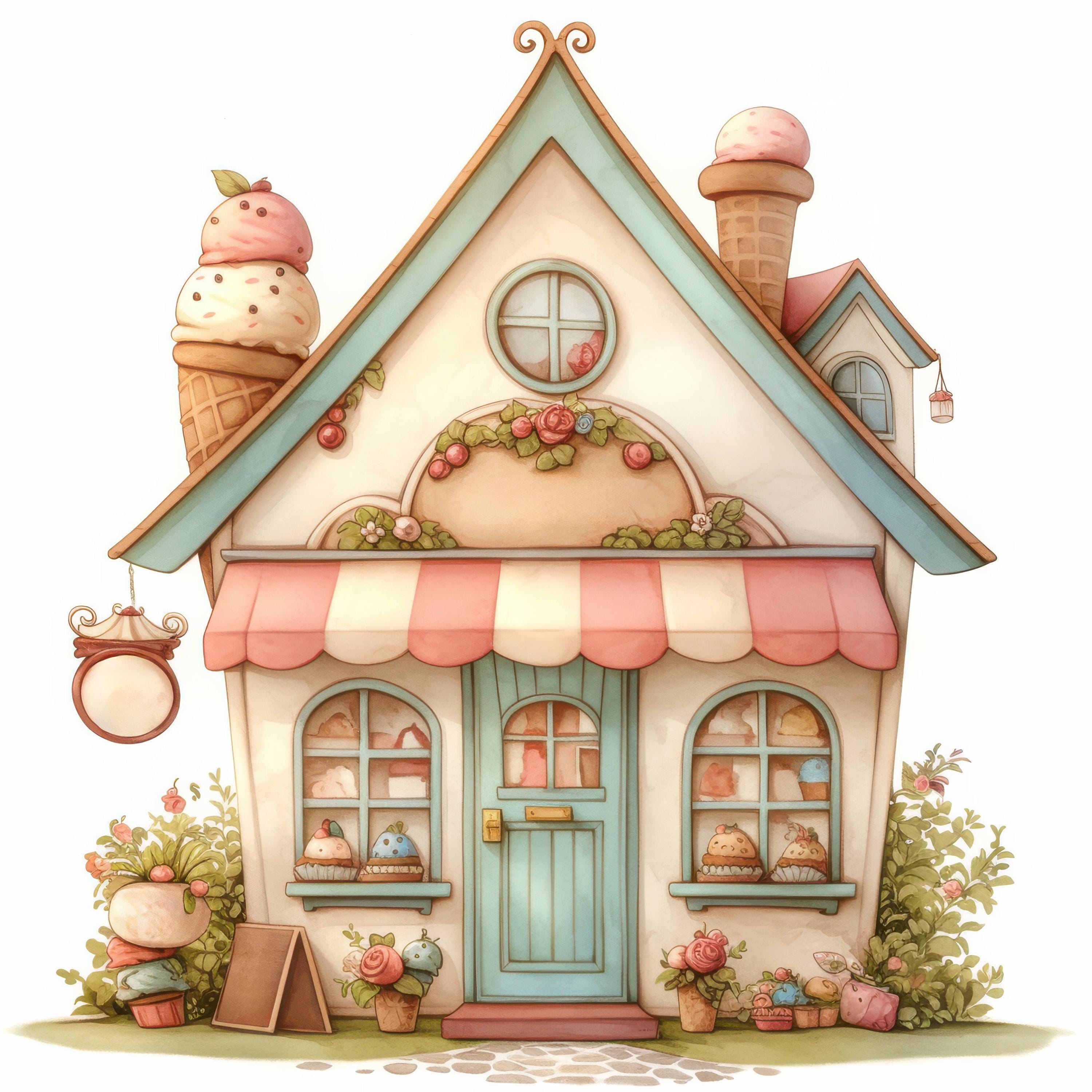 Ice Cream Shop Clip Art 14 High Res Watercolor Jpgs for Junk Journaling ...