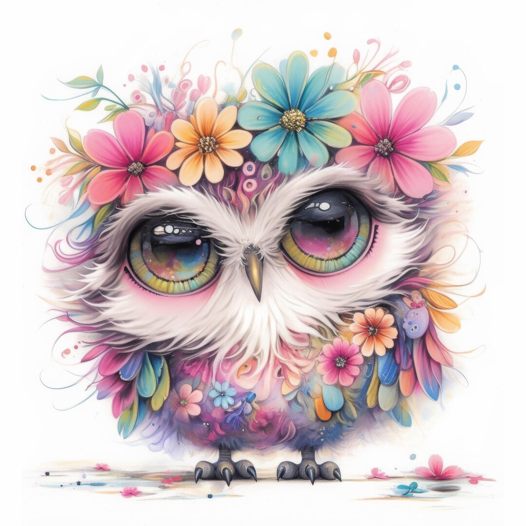 Whimsical Floral Owls Clipart 10 High Res Watercolor Jpgs for Junk ...