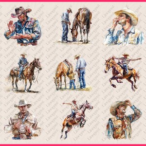 Watercolor Western Rodeo Clipart Bundle, Riding Horse and Bull Clip Art ...