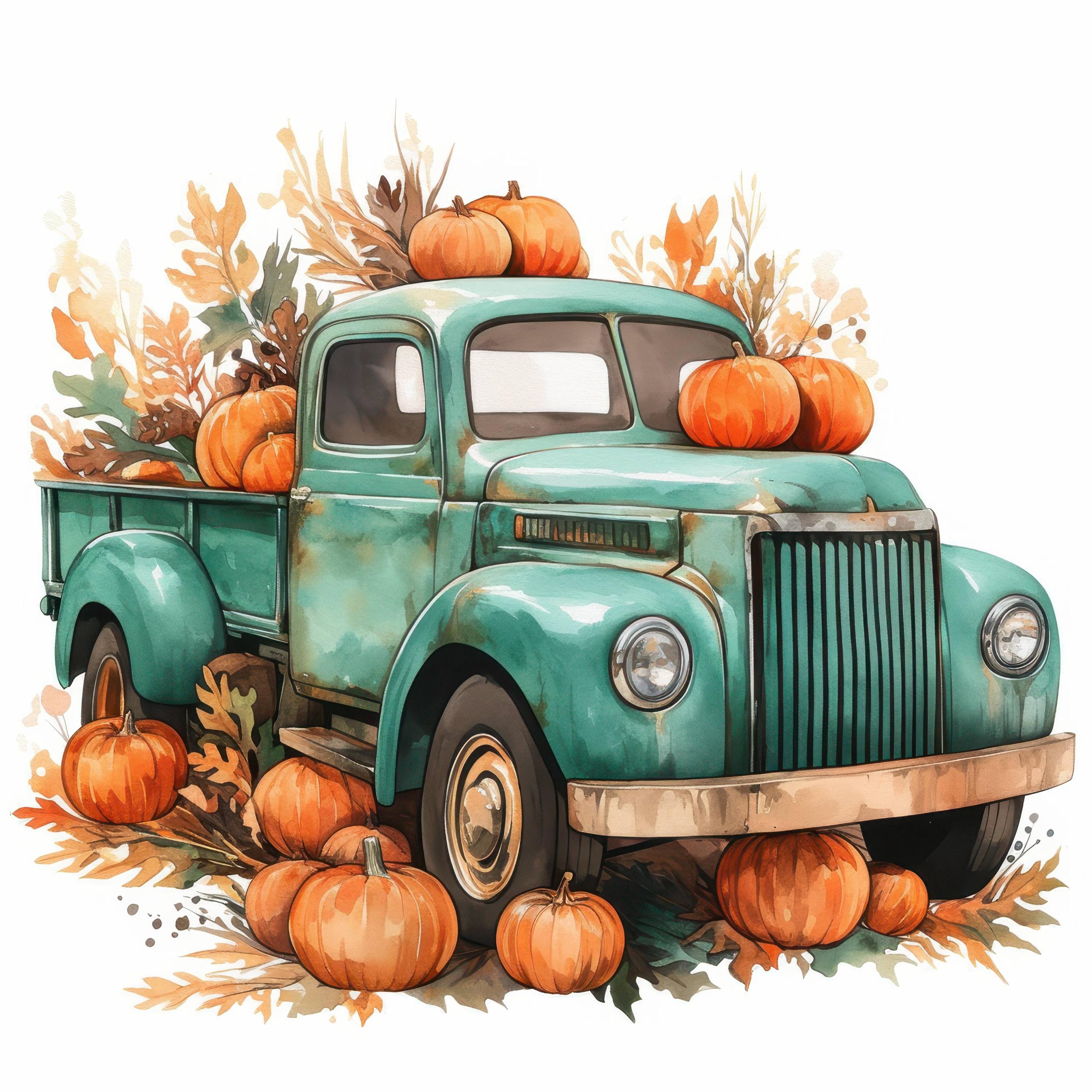 12 Vintage Trucks Pumpkins Clipart Bundle, Fall Harvest Design ...
