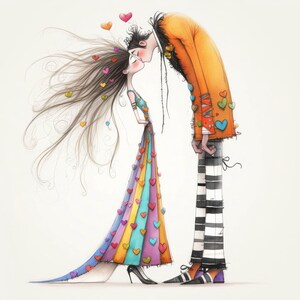 Quirky Romantic Couple Clip Art 12 High Res Watercolor Jpgs Junk ...