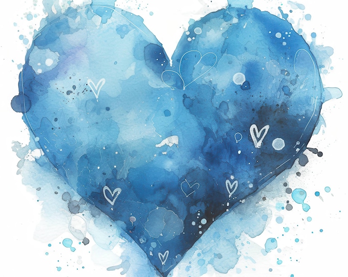 14 Watercolor Blue Heart Clipart, Blue Love Heart Illustrations for ...