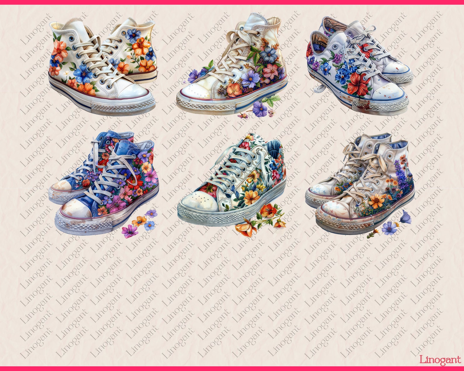 Watercolor Floral Sneakers Clipart Bundle, Flower Shoes Clip Art Set ...