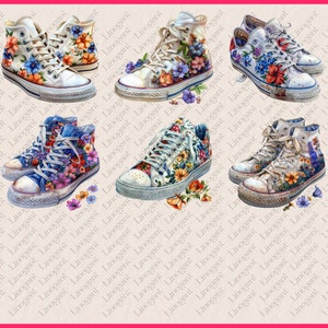 Watercolor Floral Sneakers Clipart Bundle, Flower Shoes Clip Art Set ...