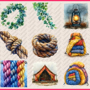 Watercolor Camping Clipart Bundle, Camp Gear Clip Art Set, Campfire ...