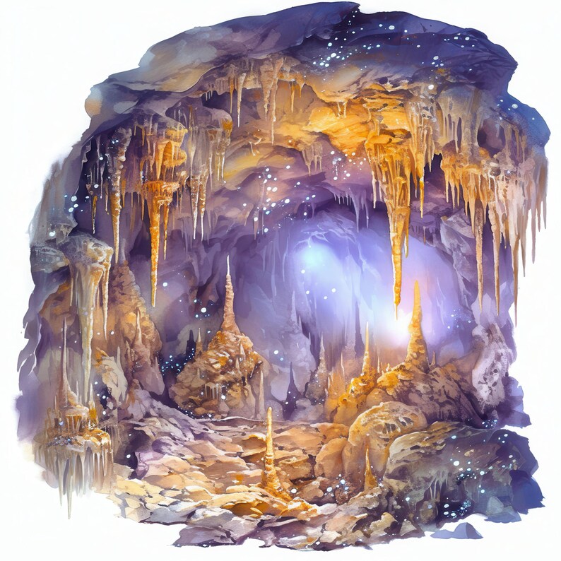 11 Cave Stalactites Clipart Bundle, Illuminated Cave Interior ...